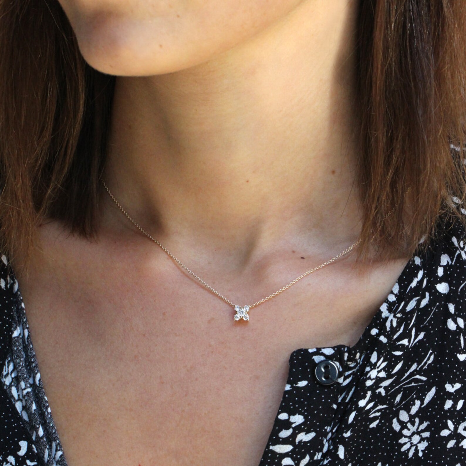 Diamond Necklace Gold Chain Minimalist Necklace Tiny - Etsy