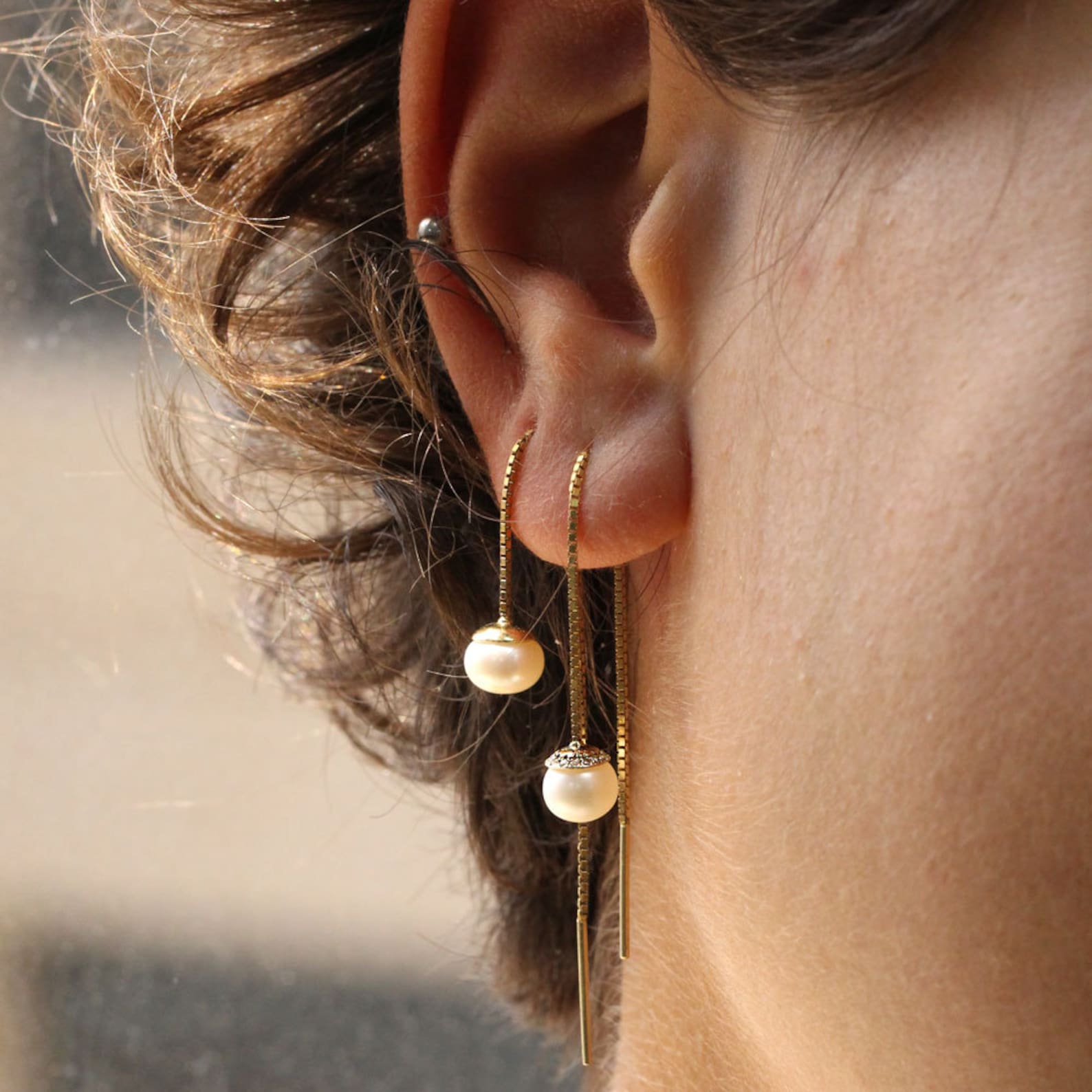 Threader Earring, Minimalist Earring, Bridesmaid Earring, Threader ...