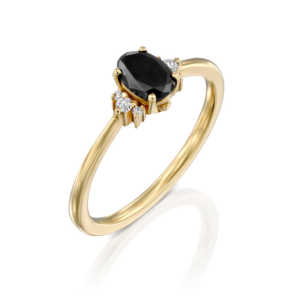 Oval Engagement Ring Black diamond 14K Gold Wedding | Etsy