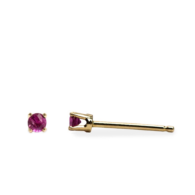 14k Gold Tiny Ruby Stud Earrings, Dainty Ruby Studs, Genuine Ruby 2mm ...