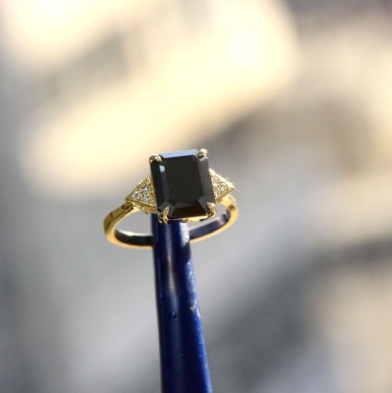 Engagement Ring Black Monzonite Ring 14K Gold Wedding - Etsy Polska