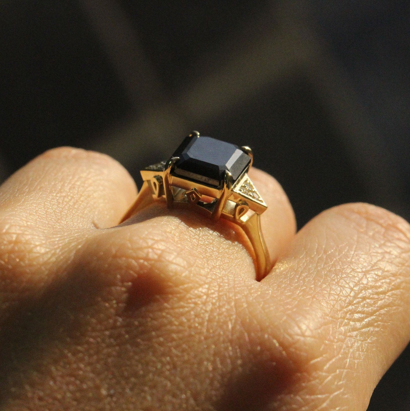 Engagement Ring Black Monzonite Ring 14K Gold Wedding - Etsy Polska