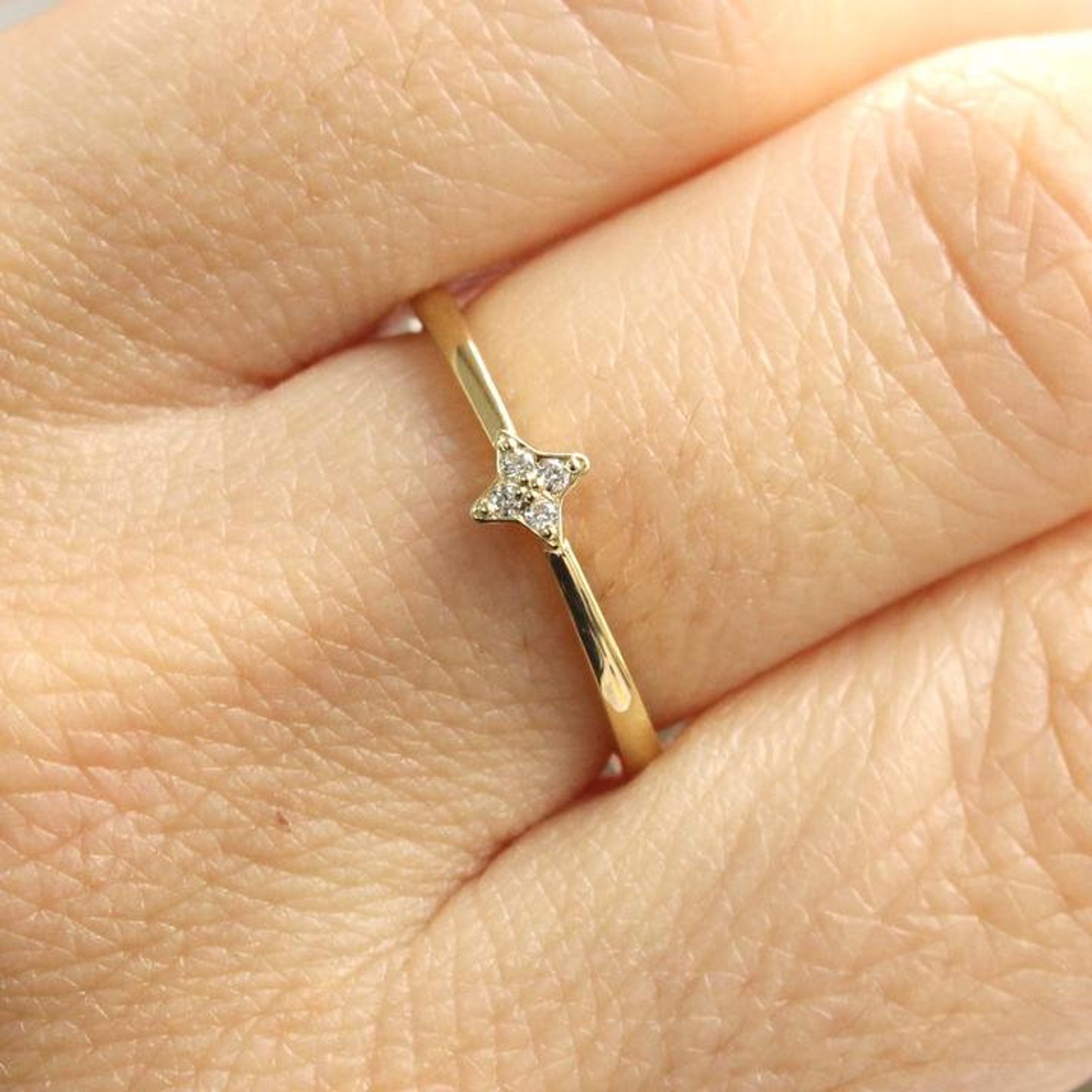 Simple Diamond Ring, Minimalist Ring, Solid Gold Ring, Delicate Ring ...