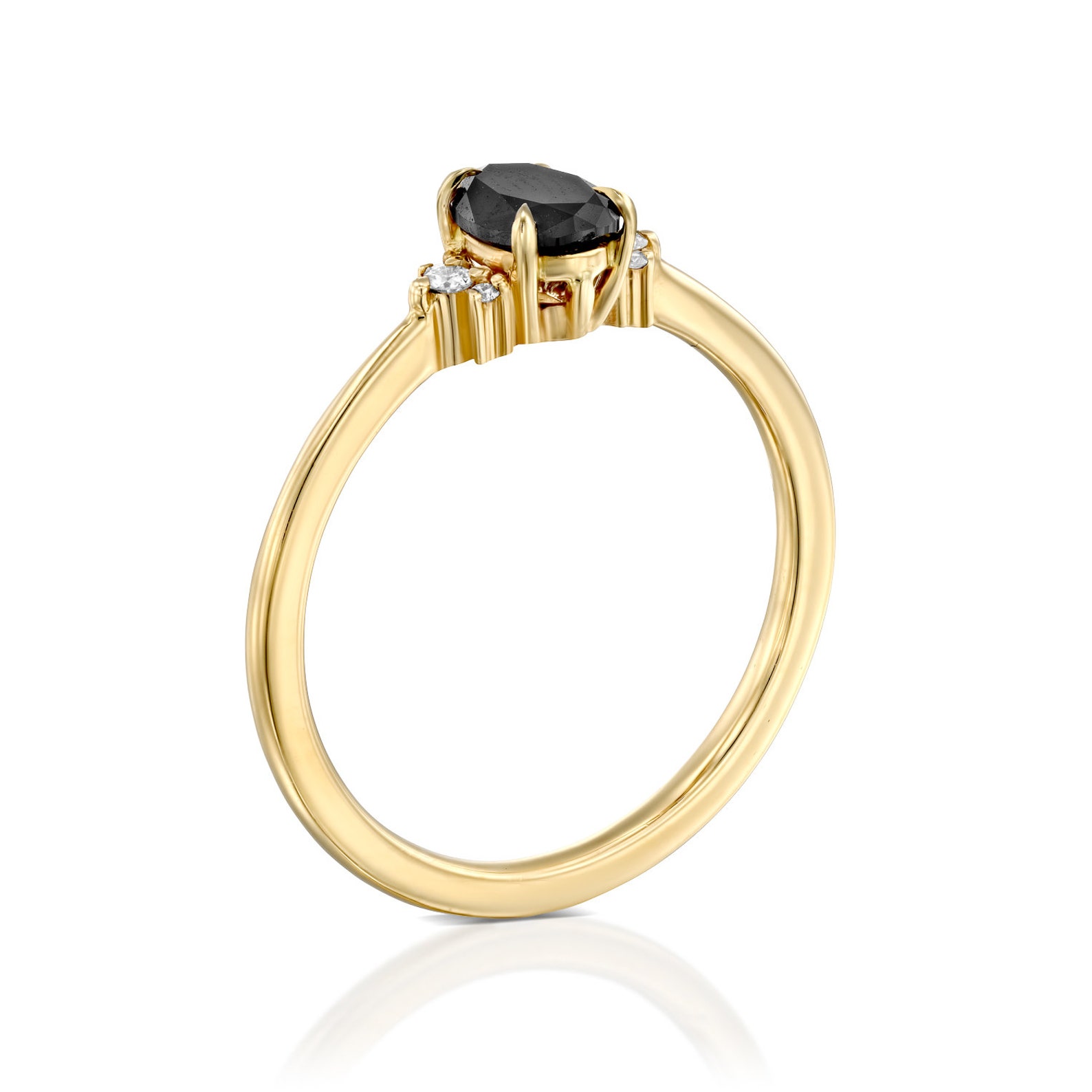 Oval Engagement Ring Black Diamond 14K Gold Wedding - Etsy