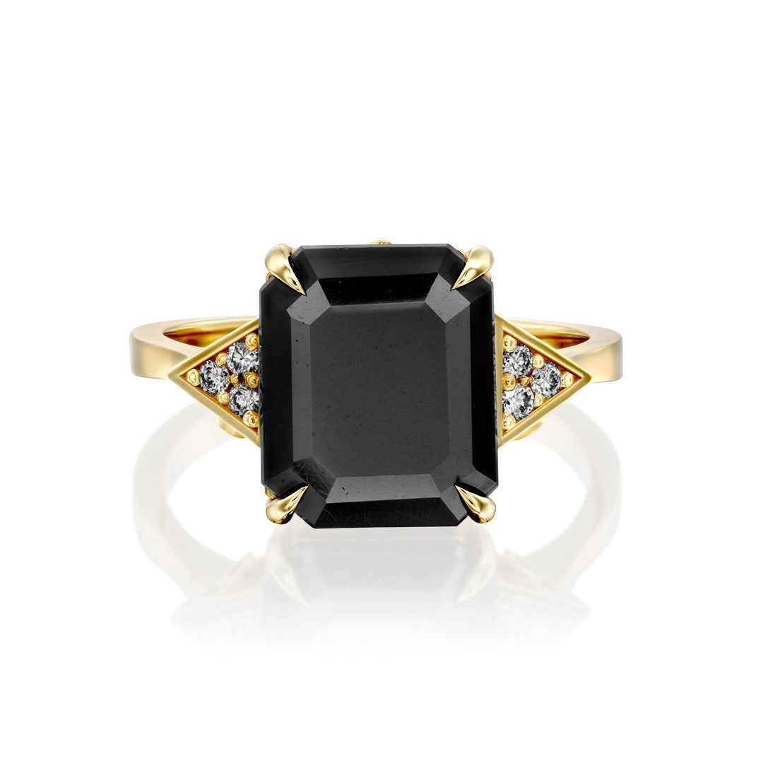 Engagement Ring Black Monzonite Ring 14K Gold Wedding - Etsy Polska