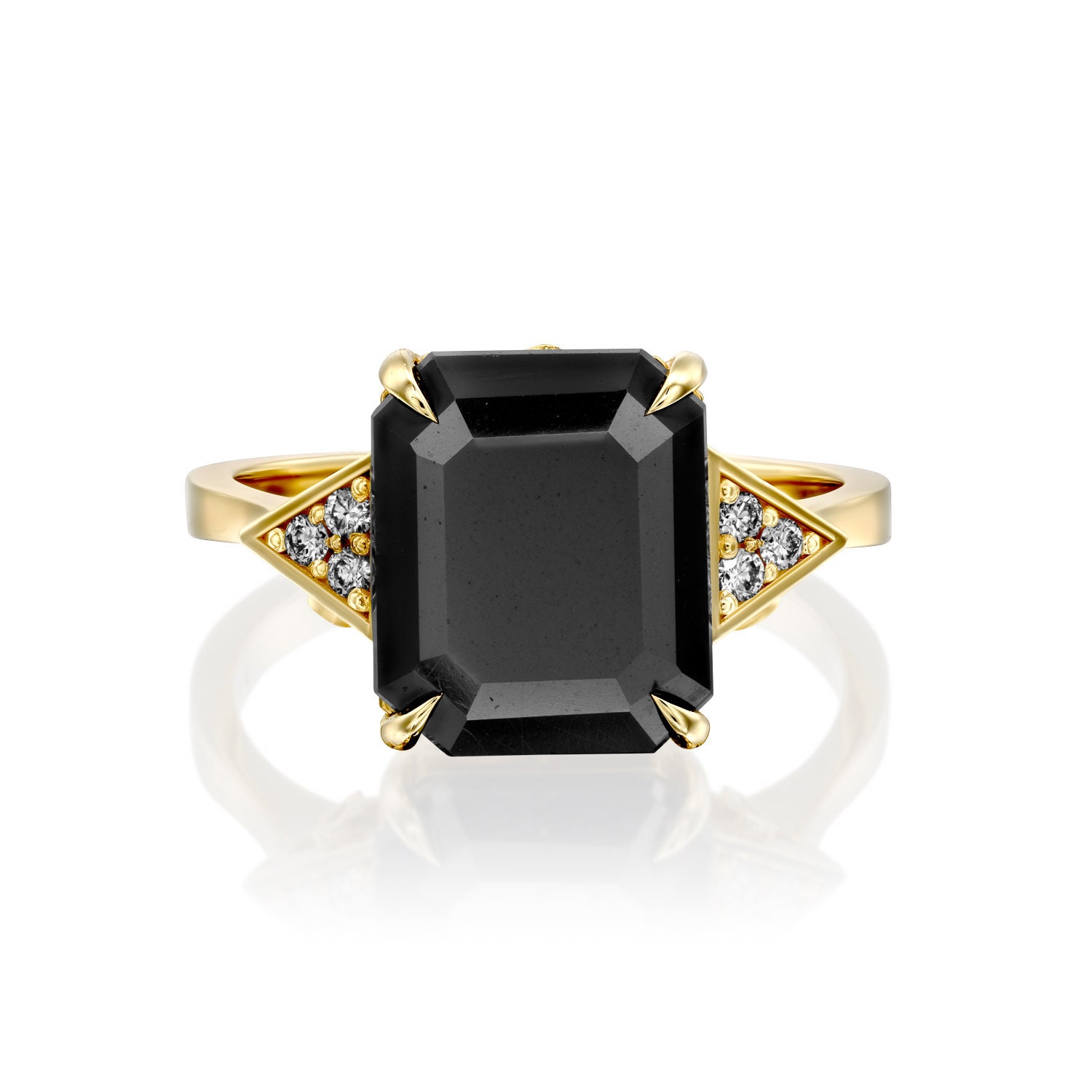 Engagement Ring Black Monzonite Ring 14K Gold Wedding - Etsy Polska