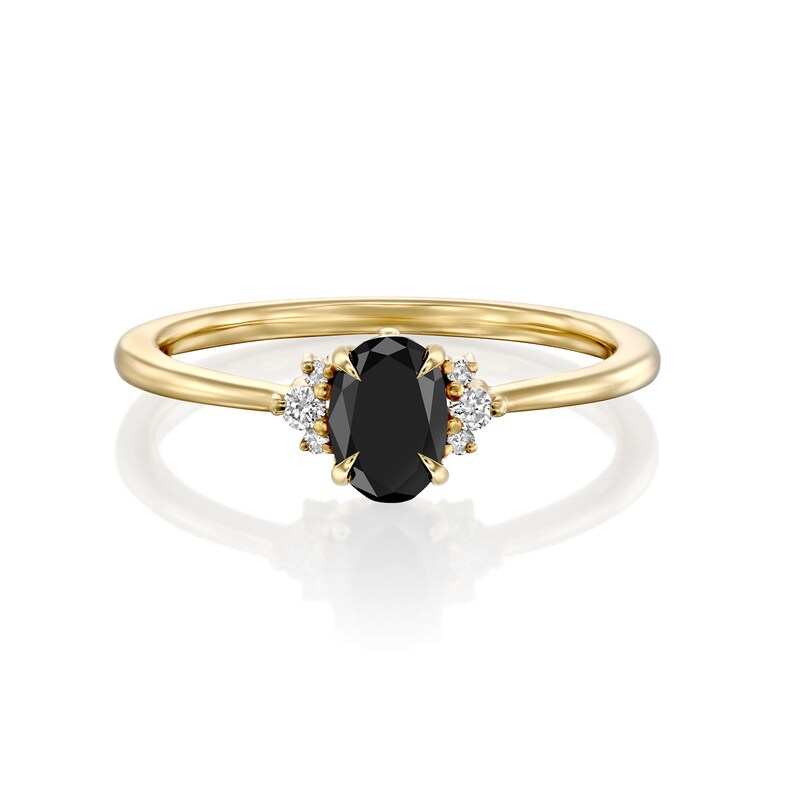 Oval Engagement Ring Black Diamond 14K Gold Wedding - Etsy
