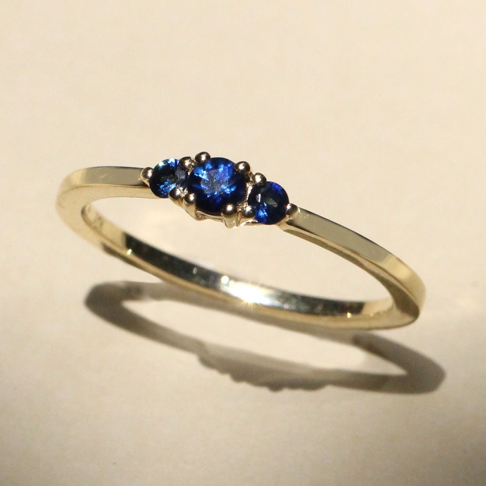 September Birthstone, Sapphire Ring, Gold Engagement Ring, Triple Stone ...