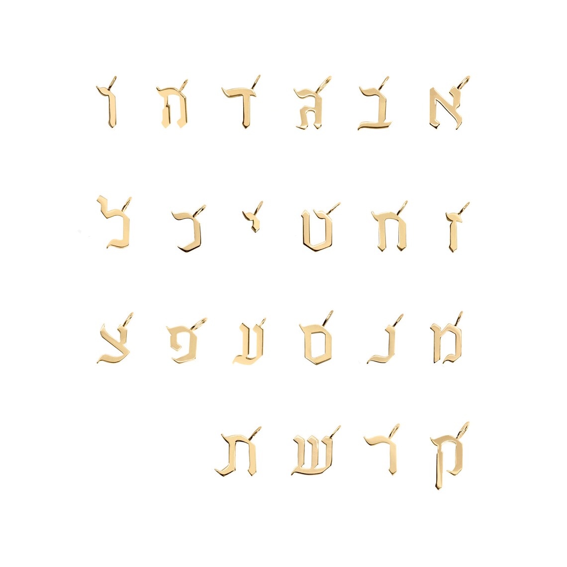 Black Diamonds Gold Hebrew Letter Necklace, Initial Gold Necklace ...