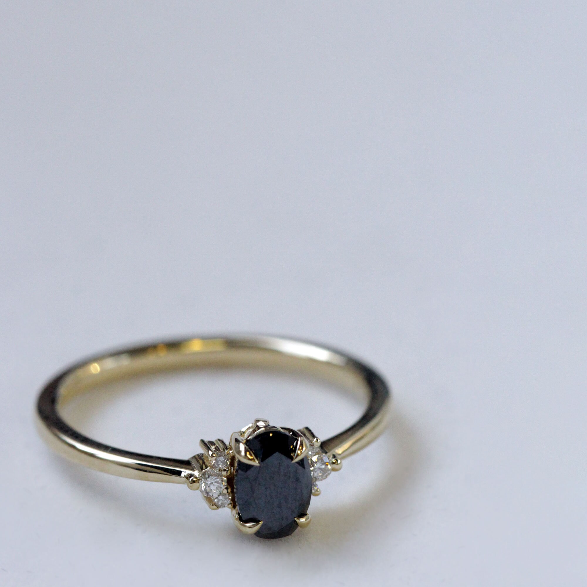 Oval Engagement Ring Black Diamond 14K Gold Wedding - Etsy
