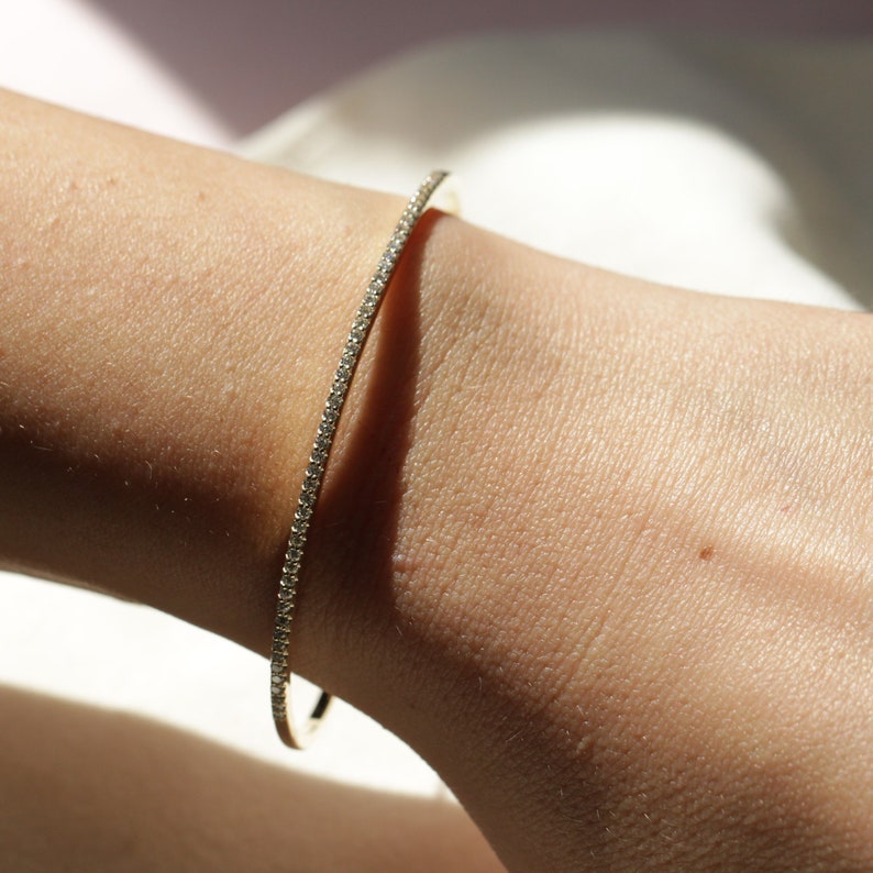 Dainty Gold Bangle, Diamond Bracelet, Layering Bracelet, Minimalist ...