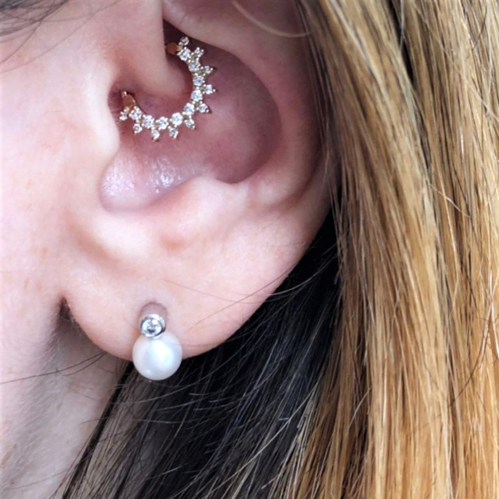 Gold Piercing Earring, Daith Piercing, Diamond Piercing Earring, Tiny ...