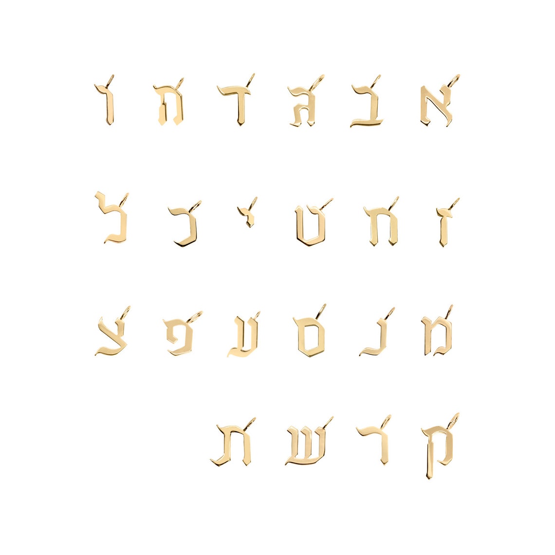 14k Solid Gold Hebrew Letter Pendant, Hebrew Letter Necklace, Religious ...