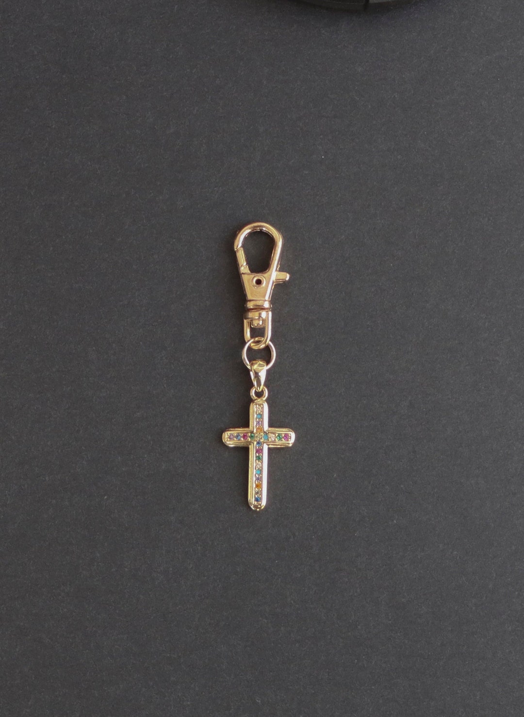 Cross Zipper Charm-religious-copper With Gold Plate-multi Colored ...