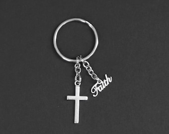 Silver Cross Keychain - Etsy