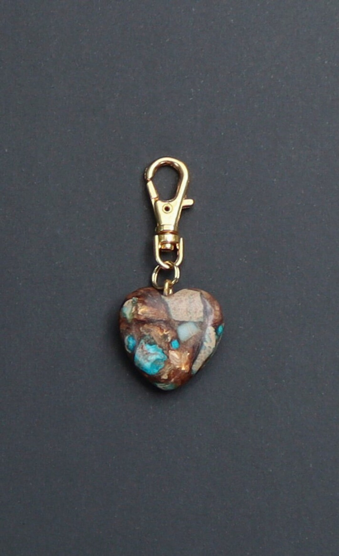 Jasper and Bronzite Zipper Charm-heart Shape-assembled Gemstones-gold ...