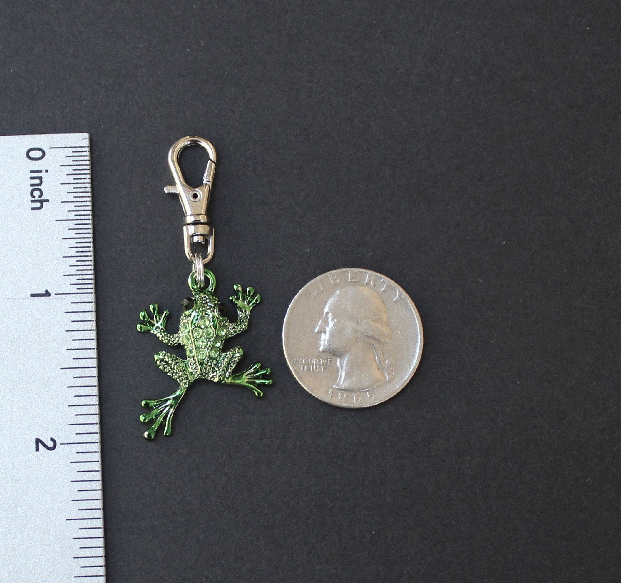 Frog Zipper Charm-green Rhinestone-silver-tone - Etsy