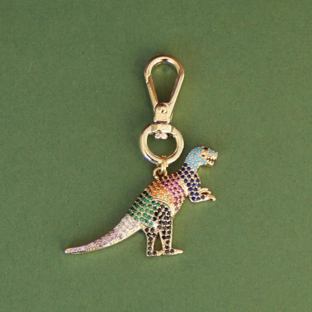 Dinosaur Zipper Charm-t-rex-rhinestone-gold-plated-larger Size-push ...