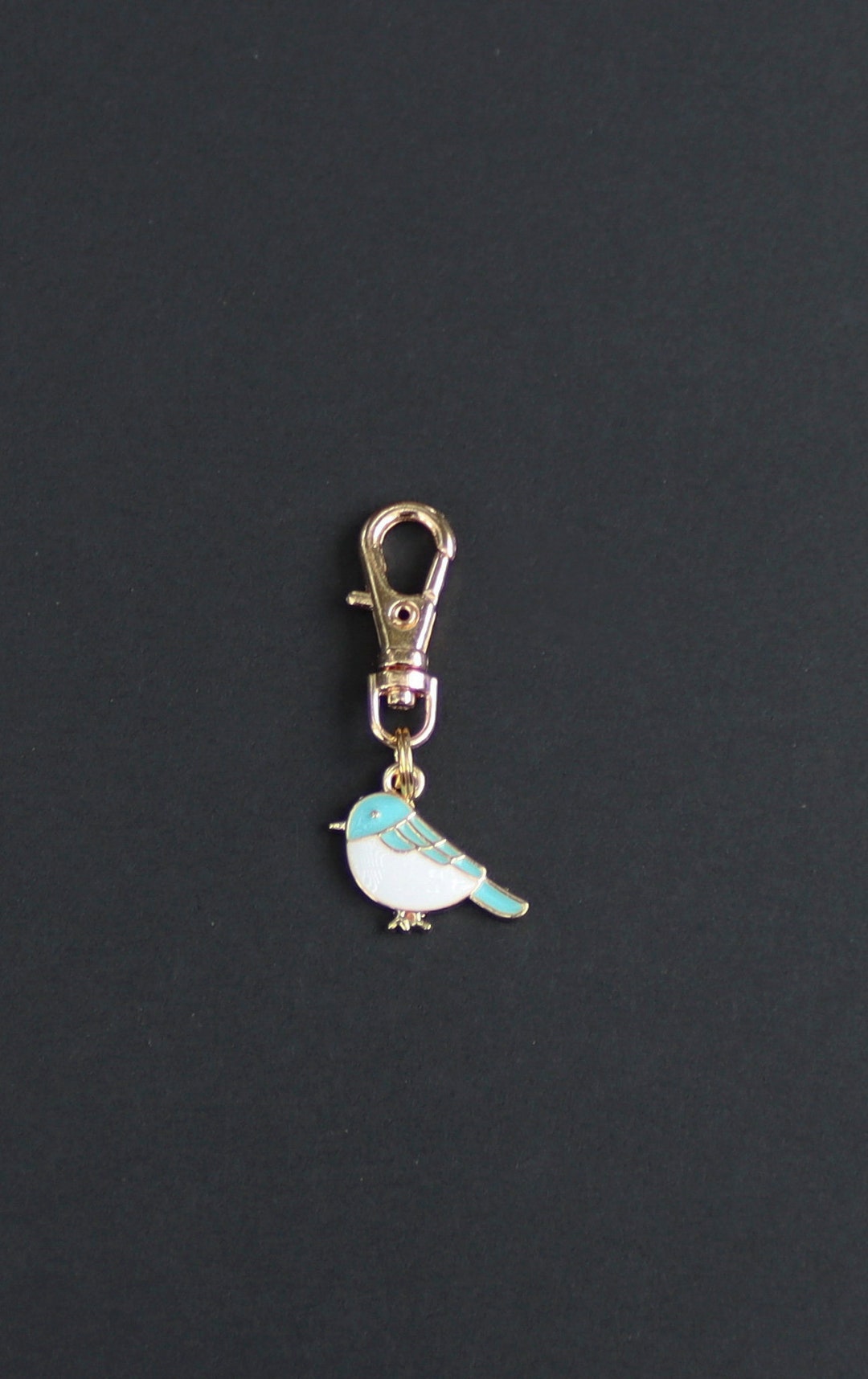Bird Zipper Charm-enamel-gold-tone-(small Size Blue and White)-very ...