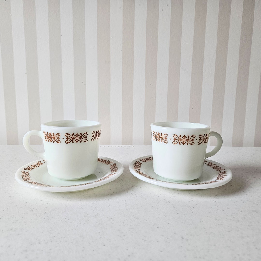 Vintage Pyrex Mugs, Saucers Copper Filigree Tableware Corning - Etsy