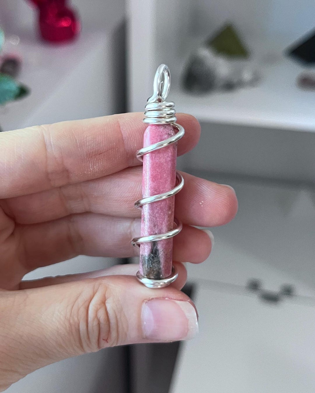 Sweet Polished Pink RHODONITE Wand | Unisex Sterling Silver Pendant ...
