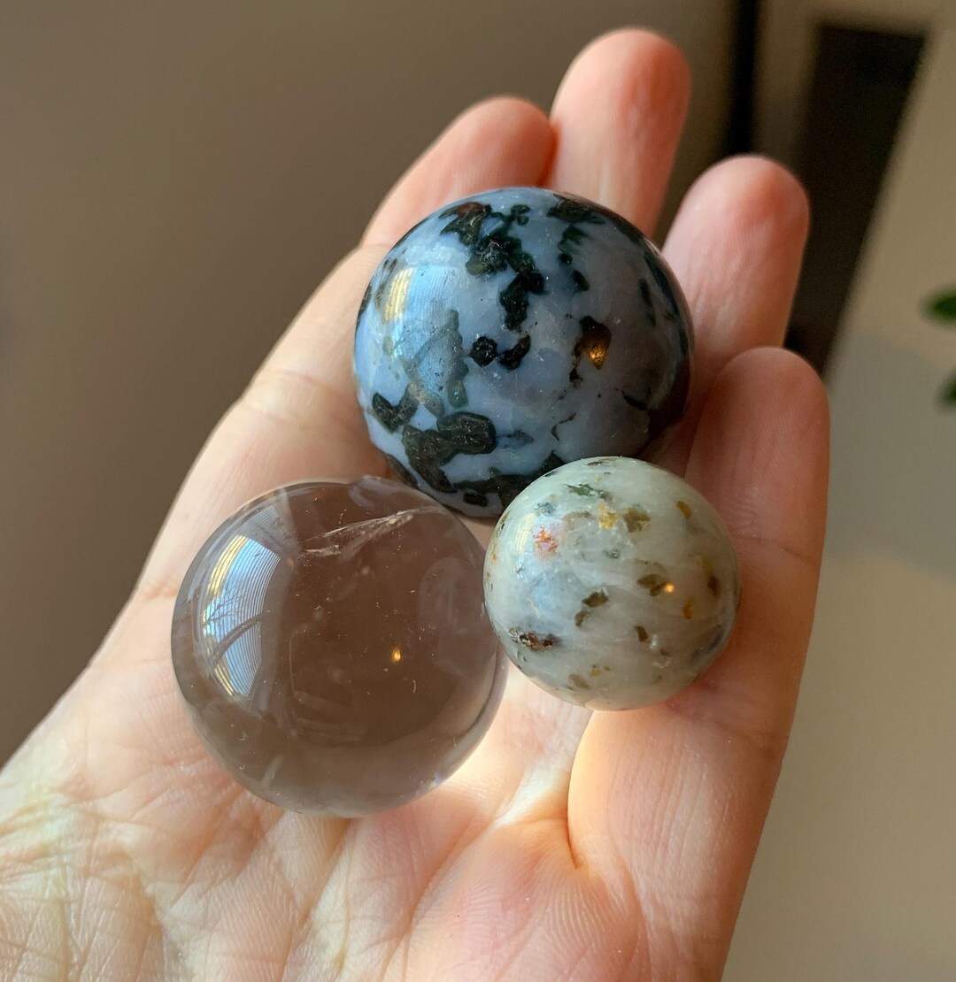 3 Sphere Lot. Beautiful Mystic Merlinite Indigo Gabbro Stone, Rare ...