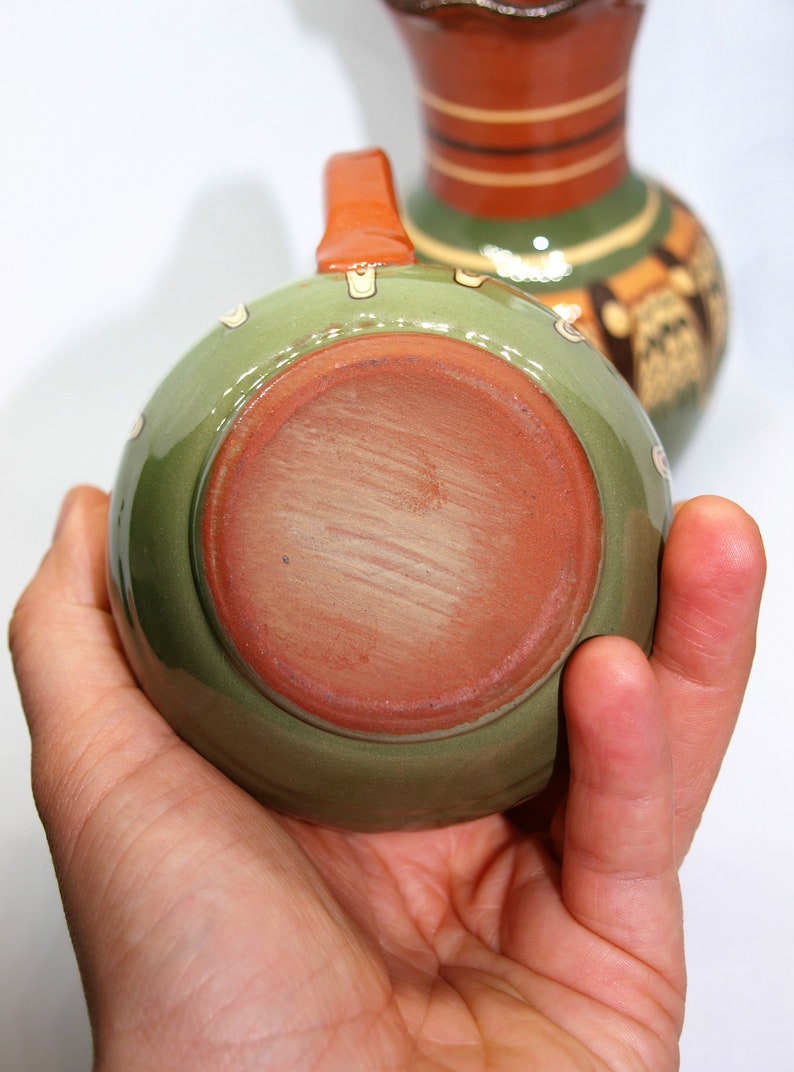 Vintage pottery set. Matching mid century drip/marble glaze | Etsy