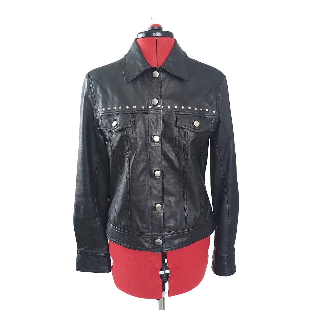 Early 00s Black Leather Studded Biker Rock Chick Jacket Size - Etsy