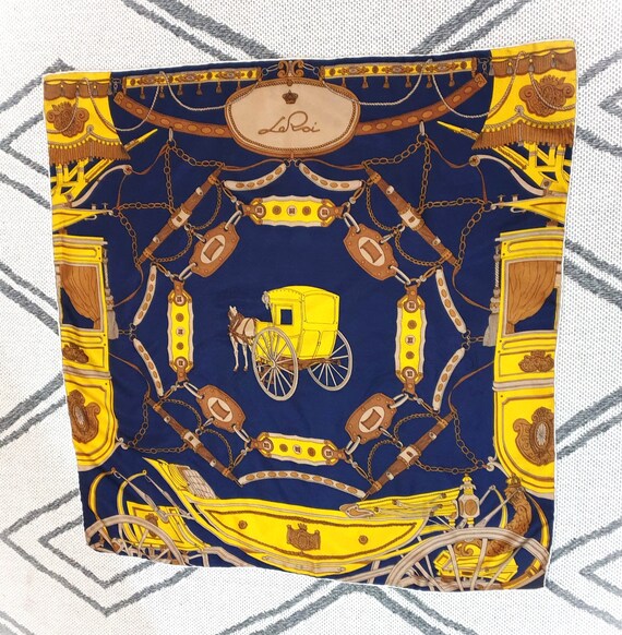 1970s hand rolled hem vintage silk scarf with royal h… - Gem