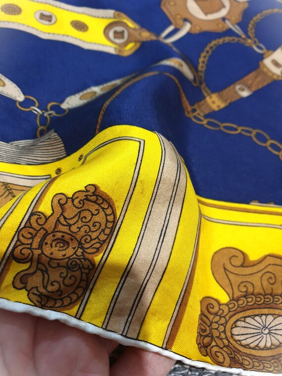 1970s hand rolled hem vintage silk scarf with royal h… - Gem
