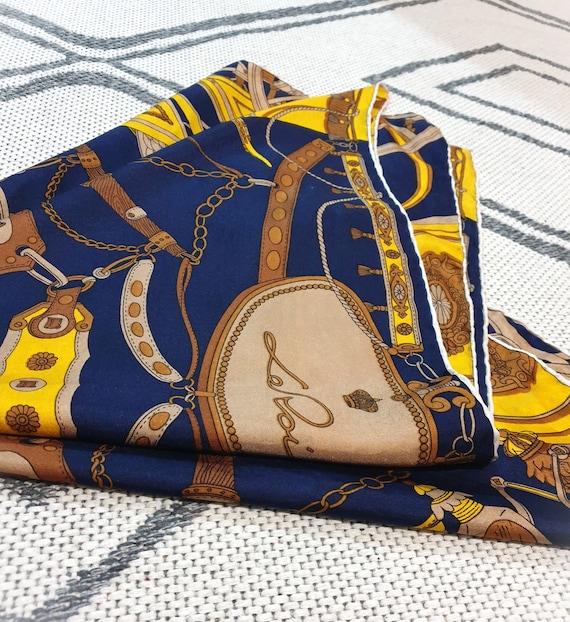 1970s hand rolled hem vintage silk scarf with royal h… - Gem