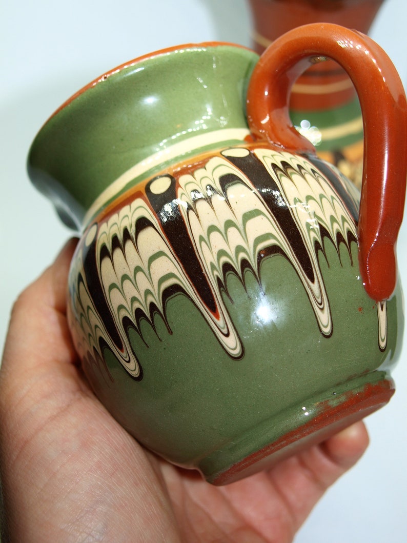 Vintage pottery set. Matching mid century drip/marble glaze | Etsy