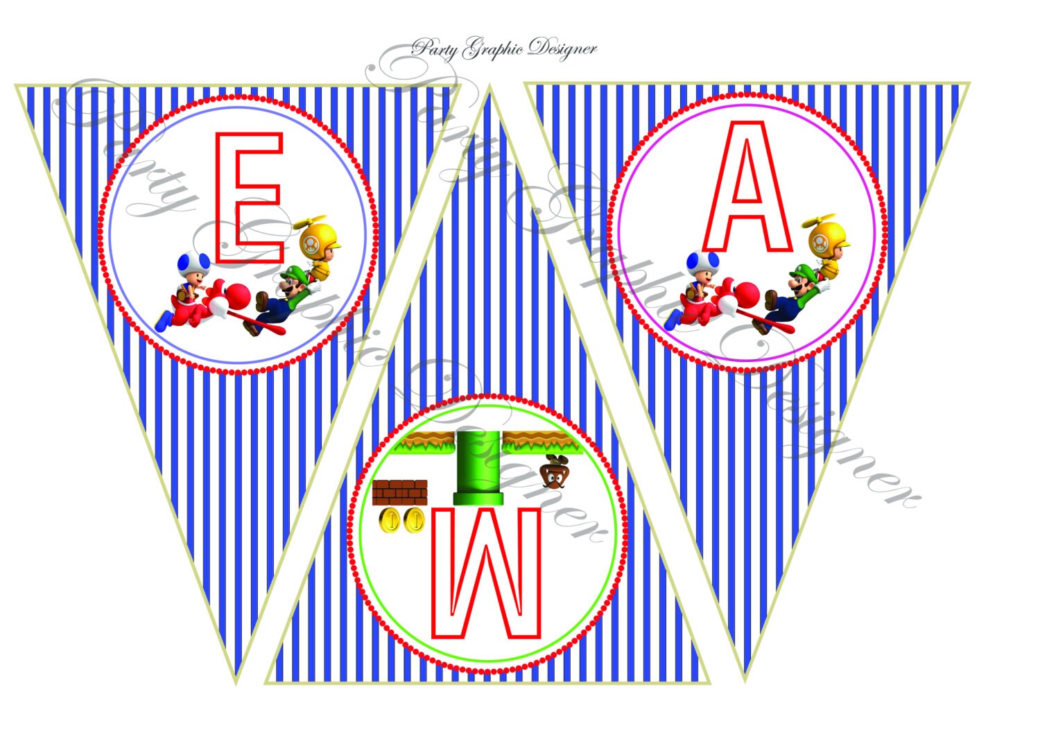 Banner Name Mario Bross Printable - Etsy