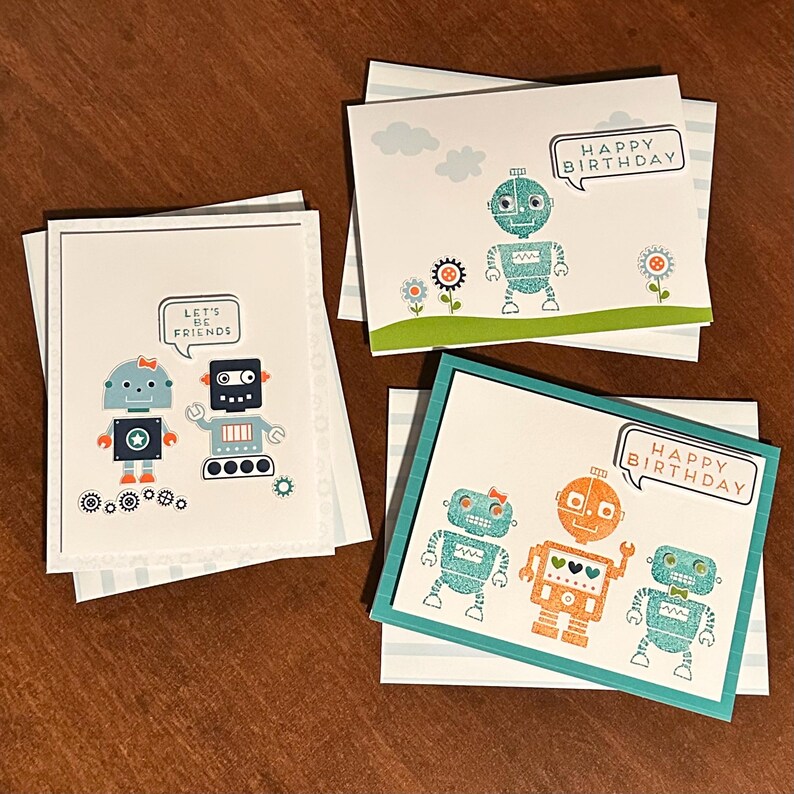 Lot of 3 Stampin’ up A2 Robot Greeting Cards — Happy Birthday & Let’s ...