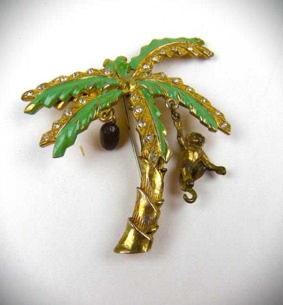 Whimsical 1940's Figural Brooch Palm Tree Coconut Cha… - Gem