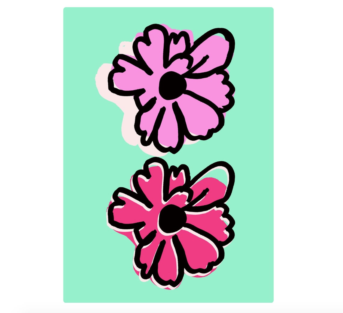 PINK & GREEN FLOWERS/ A3 Print/ Wall Decor/ Drawing/floral - Etsy