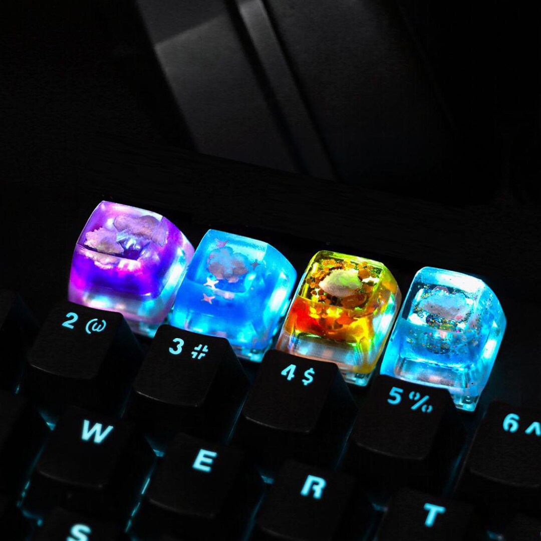 4 PCS Starry Sky Night Sunrise Cloud Handmade Keycaps Artisan Resin ...