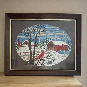 Vintage Farm House Cardinal Bird Needle Point Flower Tapestry Handmade ...