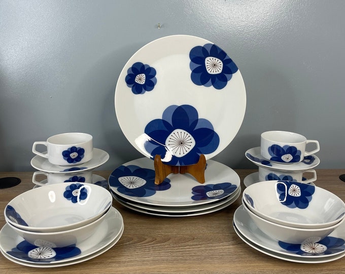 RARE 20pcs Vintage Indigo Moon China Dinnerware Set MCM Pop Art Mid ...