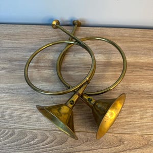 Vintage Solid Brass Horn Trumpets French Set Pair Christmas Display ...