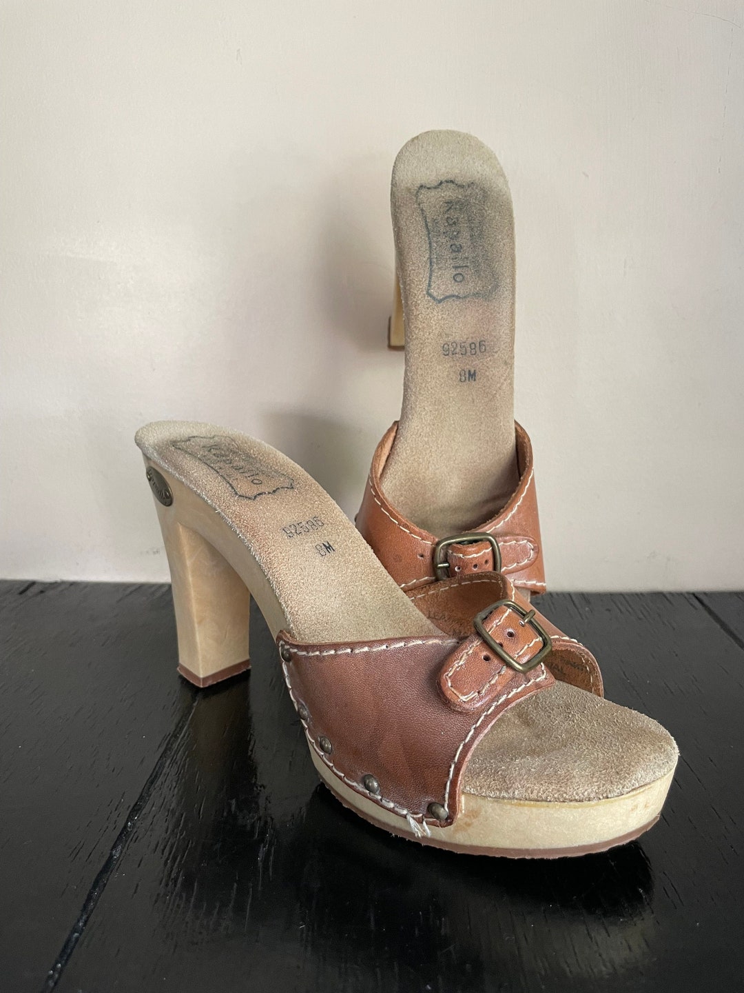 Vintage Rapallo Heels 8 1970s Italian Italy Leather Brown Faux Wood ...