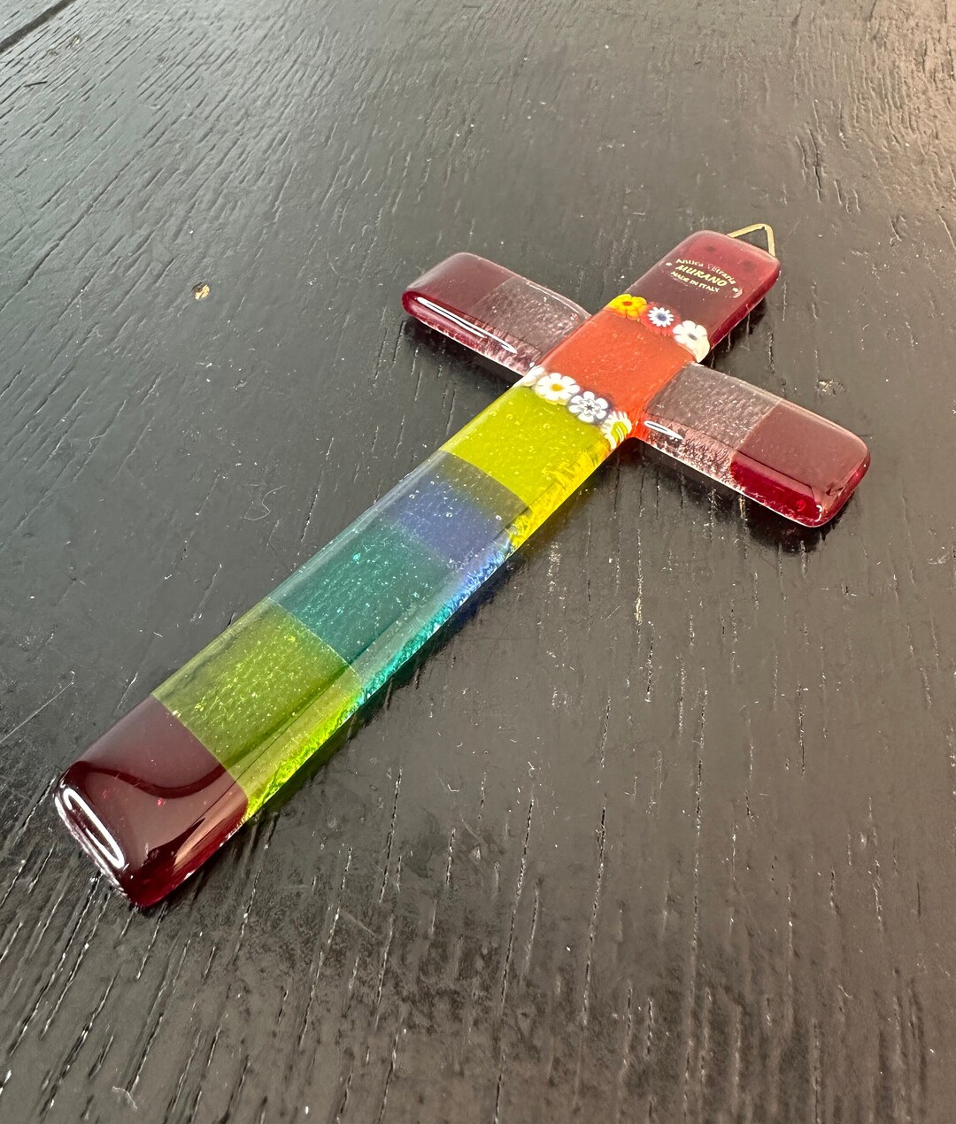 Rare Vintage Murano Cross Rosary Flower Mosaic Wall Art Glass Display ...