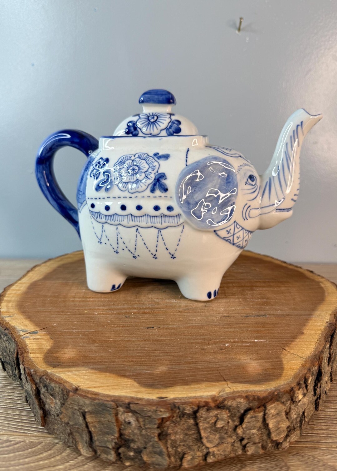 Vintage Elephant Ceramic Blue White Lucky Animal Teapot Tea Pot Kettle ...