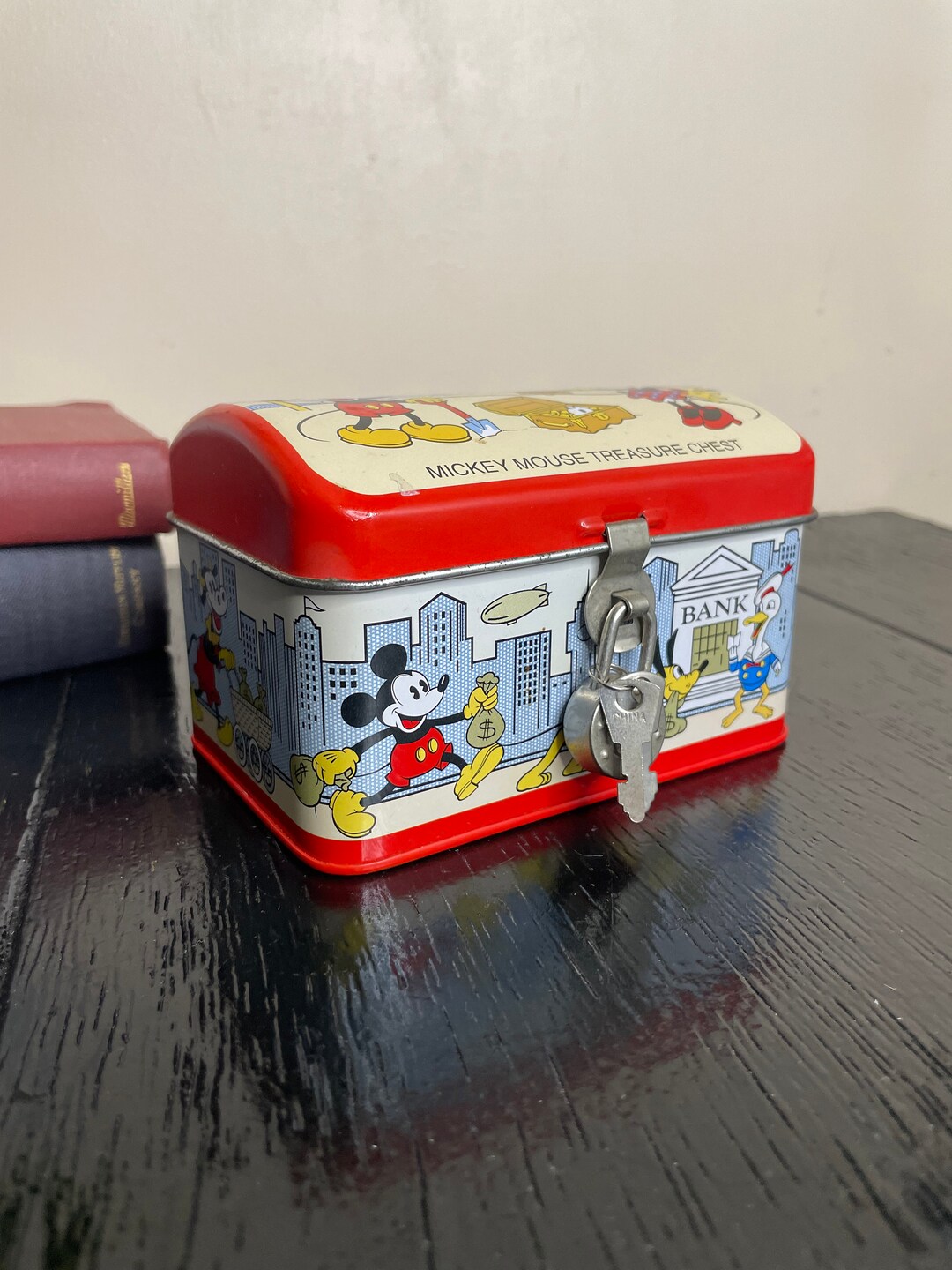 Vintage Mickey Mouse Minnie Lock Key Disney Treasure Chest Tin Retro ...