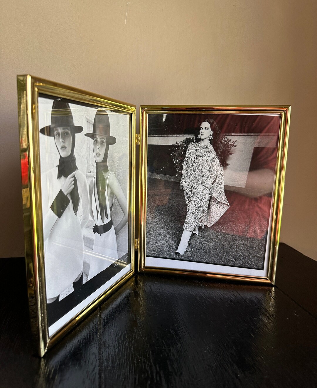 Vintage 8x10 Solid Brass Ornate Hinged Double Gold Metallic Tone Sleek ...