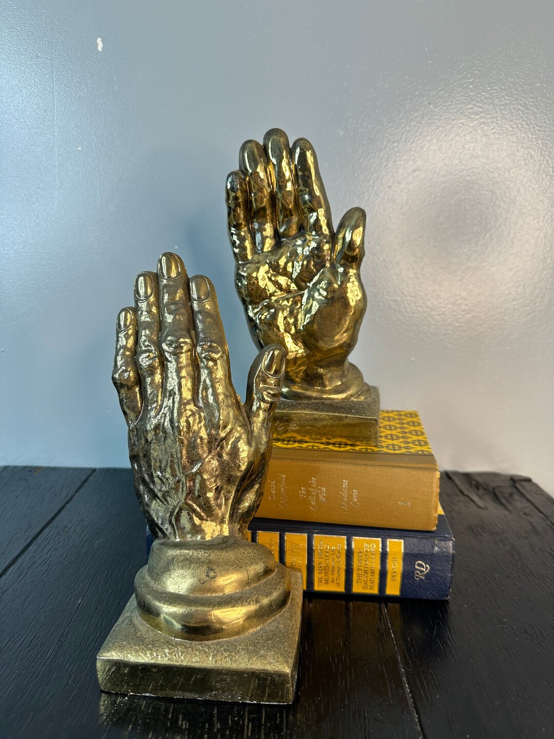 Vintage Solid Brass Hand Bookshelf Bronze Book Ends Metal Bookends Pair ...