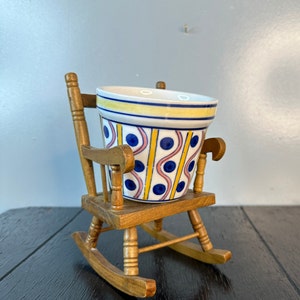 Vintage MINI Rocking Chair Wicker Wood Wooden Stand Table Candleholder ...