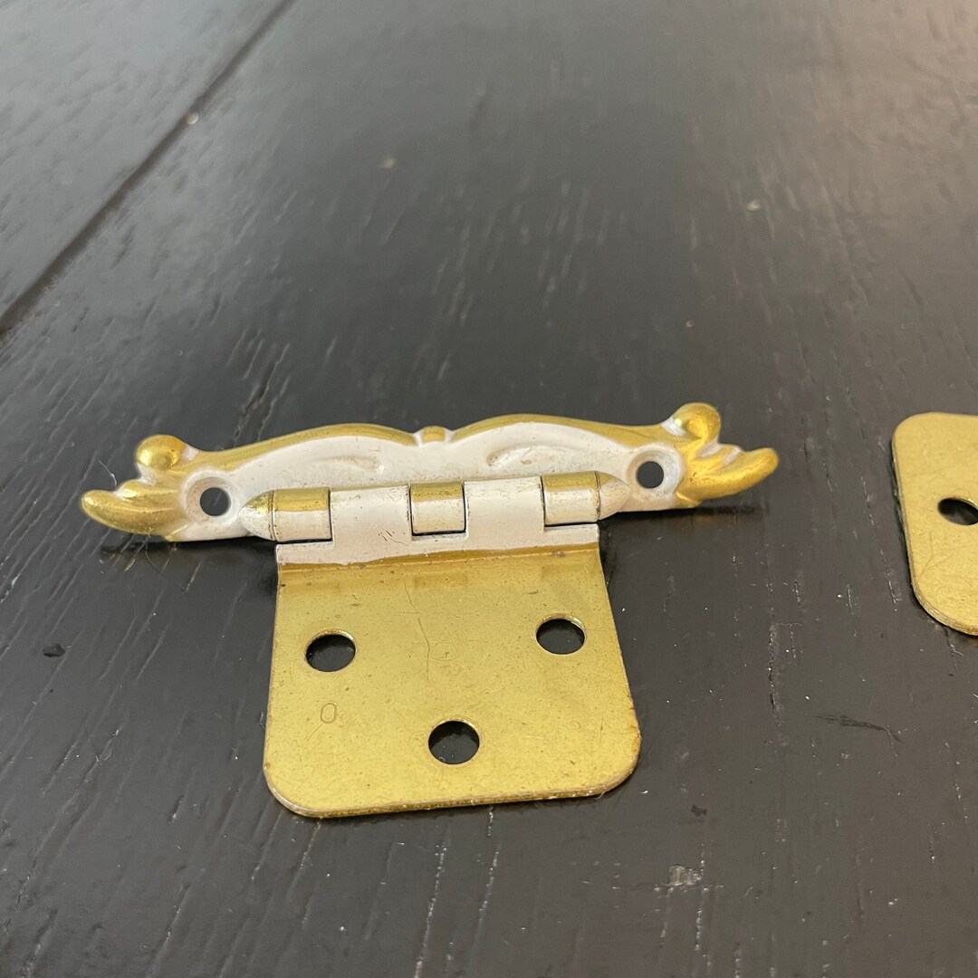Vintage Set Two Pair White Feather Leaf Gold Brass Butt Cabinet Hinges ...