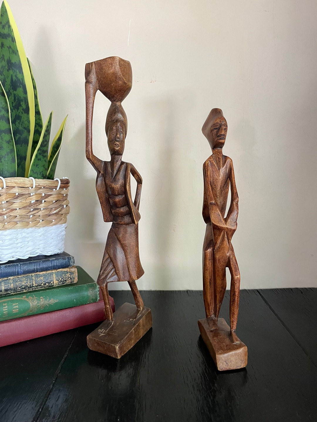 Vintage Wooden Wood African Tribal Ebony Statue Figures Figurines Folk ...