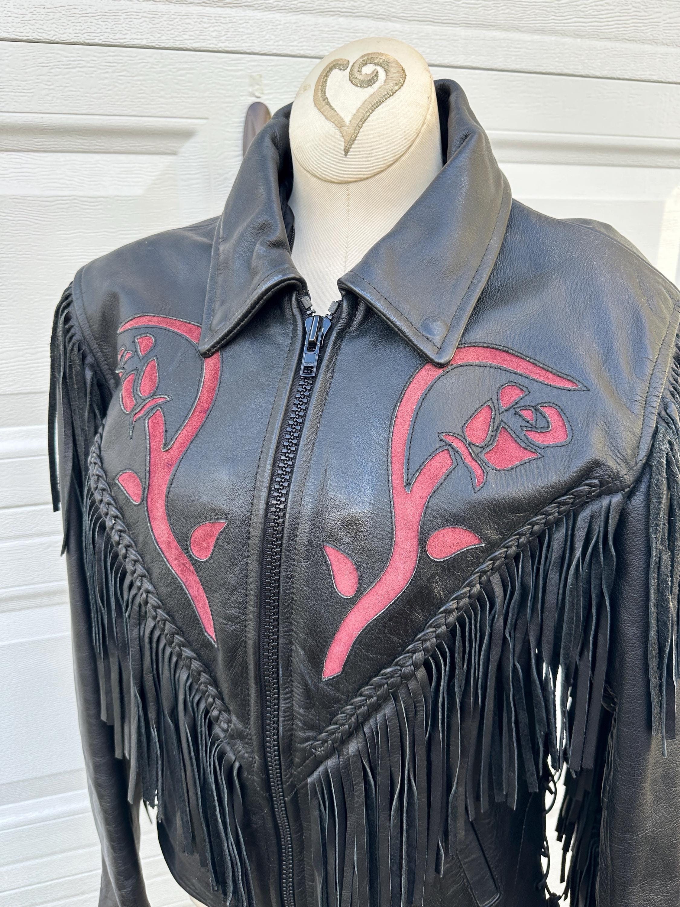Leather Rose Jacket Vintage Fringe - Etsy Leather Rose Jacket Vintage Fringe - Etsy